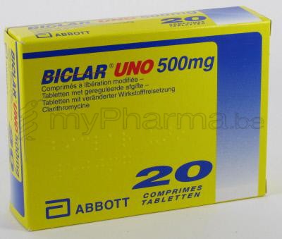 BVBA apotheek Patrick Meysen 3990 Peer : Welkom > BICLAR UNO 500 MG 20 TABL