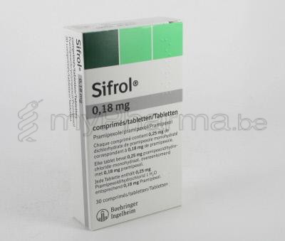 BVBA apotheek Patrick Meysen 3990 Peer : Welkom > SIFROL 0,18 MG 30 TABL